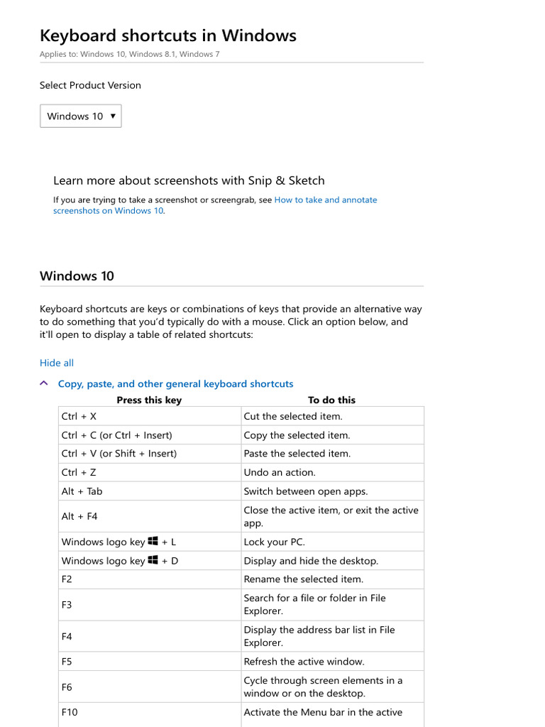Keyboard Shortcuts in Windows - Windows Help | PDF | Computer Keyboard | Microsoft Windows