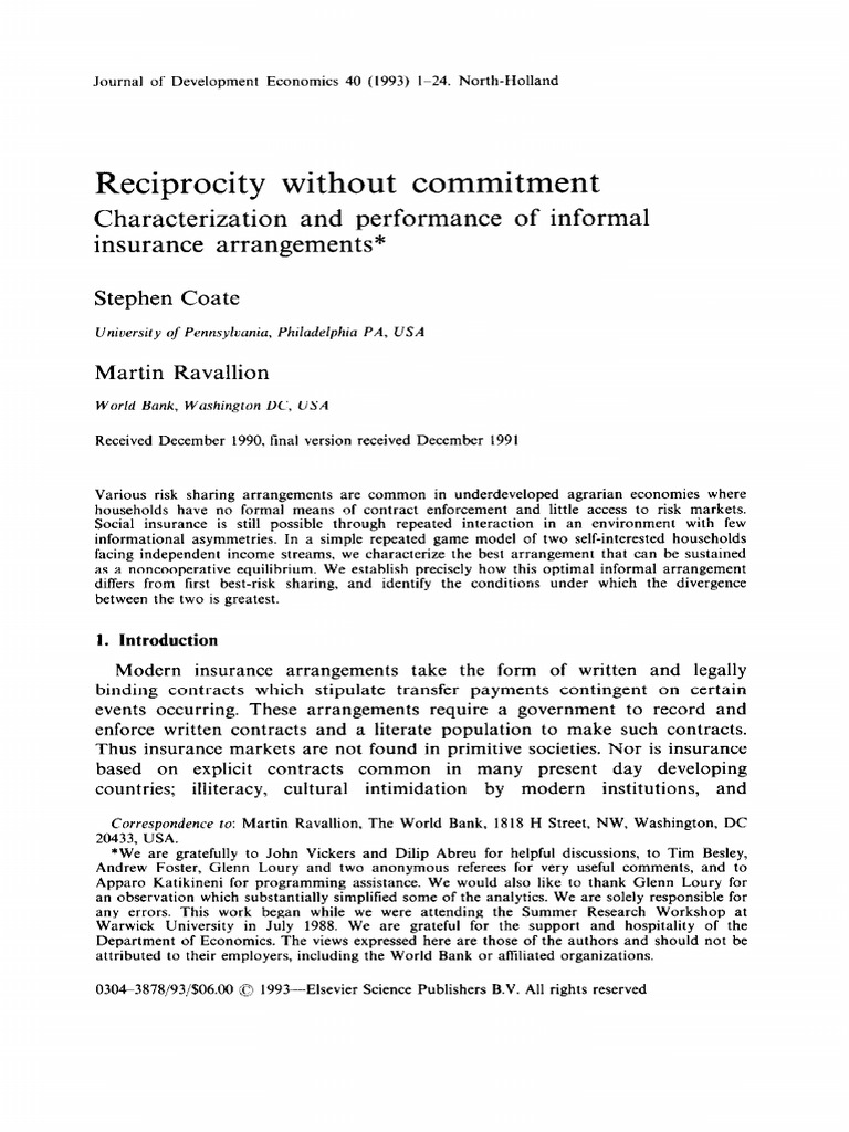 Reciprocity Without Commitment | PDF | Utility | Economic Equilibrium