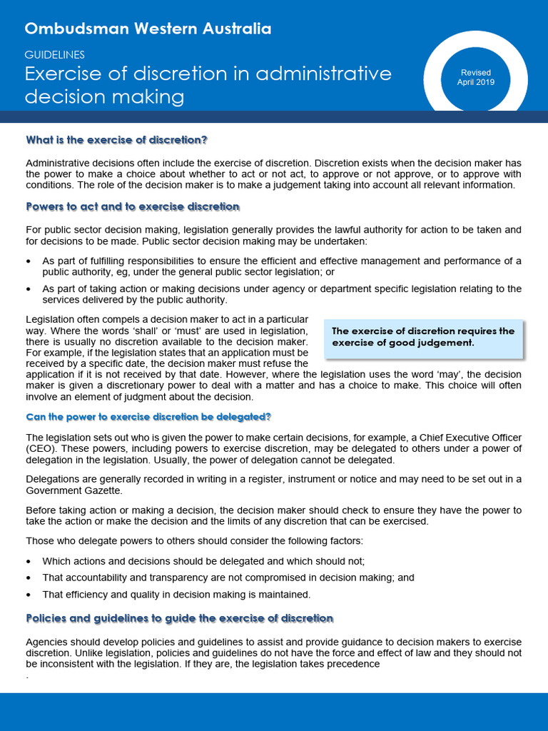 Exercise of Discretion in Admin Decision Making | PDF | Burden Of Proof ...