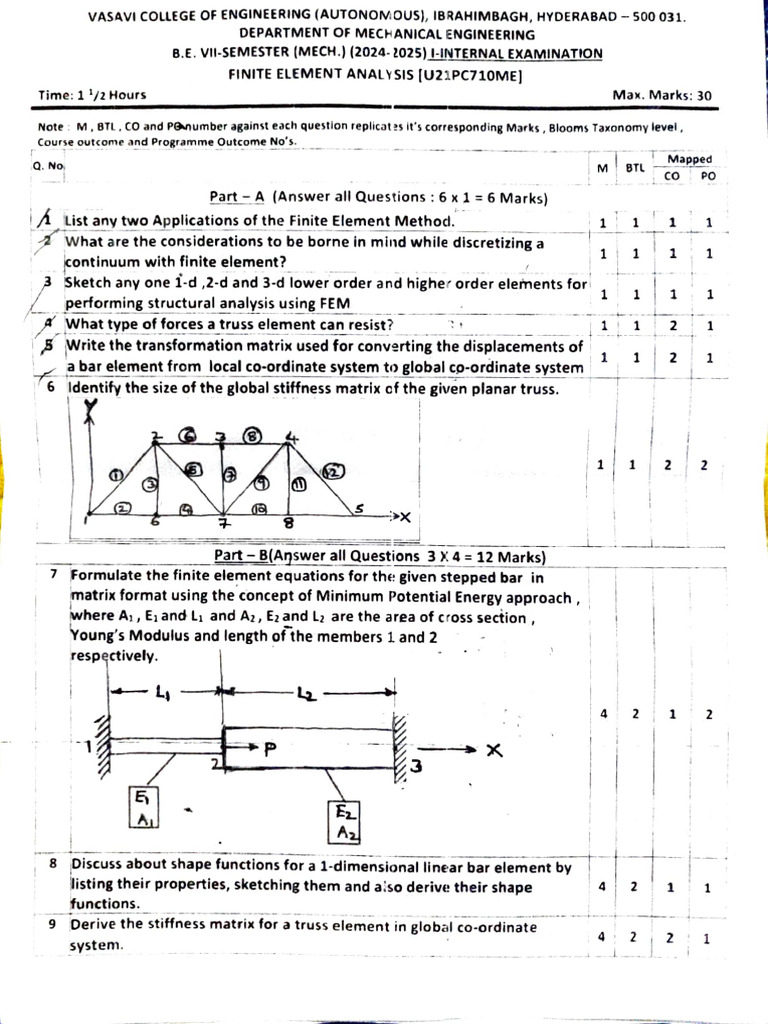 7th Sem Internal Papers (Mech) | PDF | Finite Element Method ...
