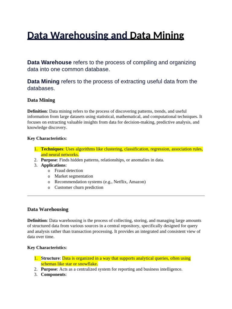 Data Mining and Data Warehousing | PDF | Data Warehouse | Data Mining