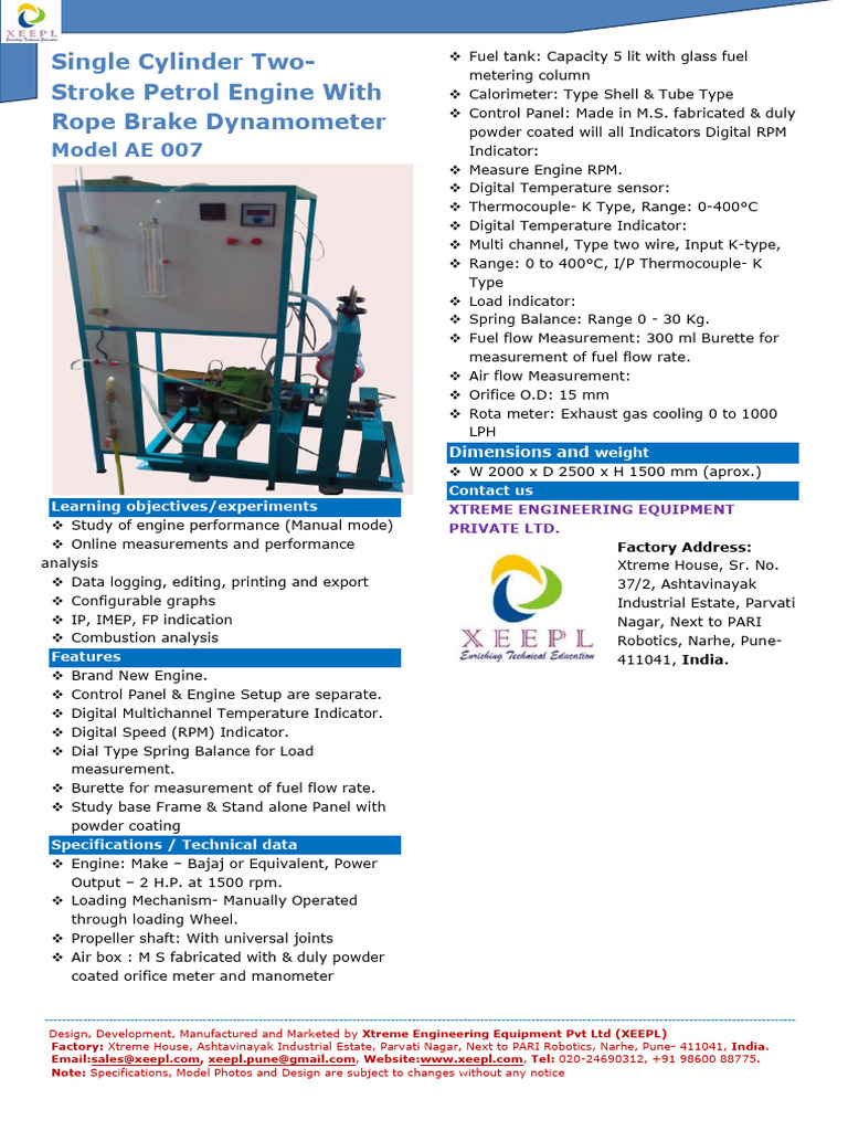 AE 007 Single Cylinder Two-Stroke Petrol Engine With Rope Brake Dyna ...
