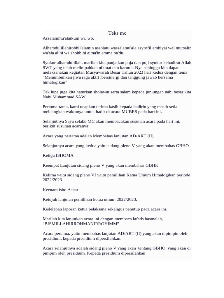 Teks Mc Hari Kedua Salinan | PDF