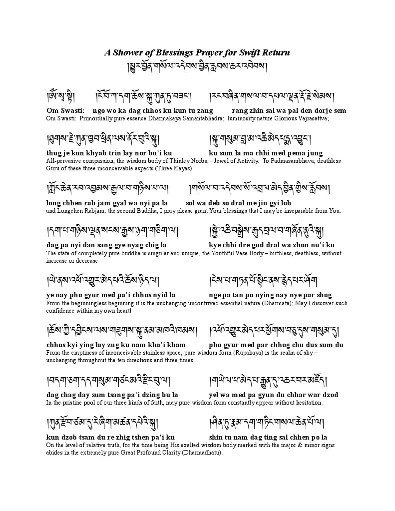 A Shower of Blessings Prayer For The Swift Return of Kyabjé Dungsé ...