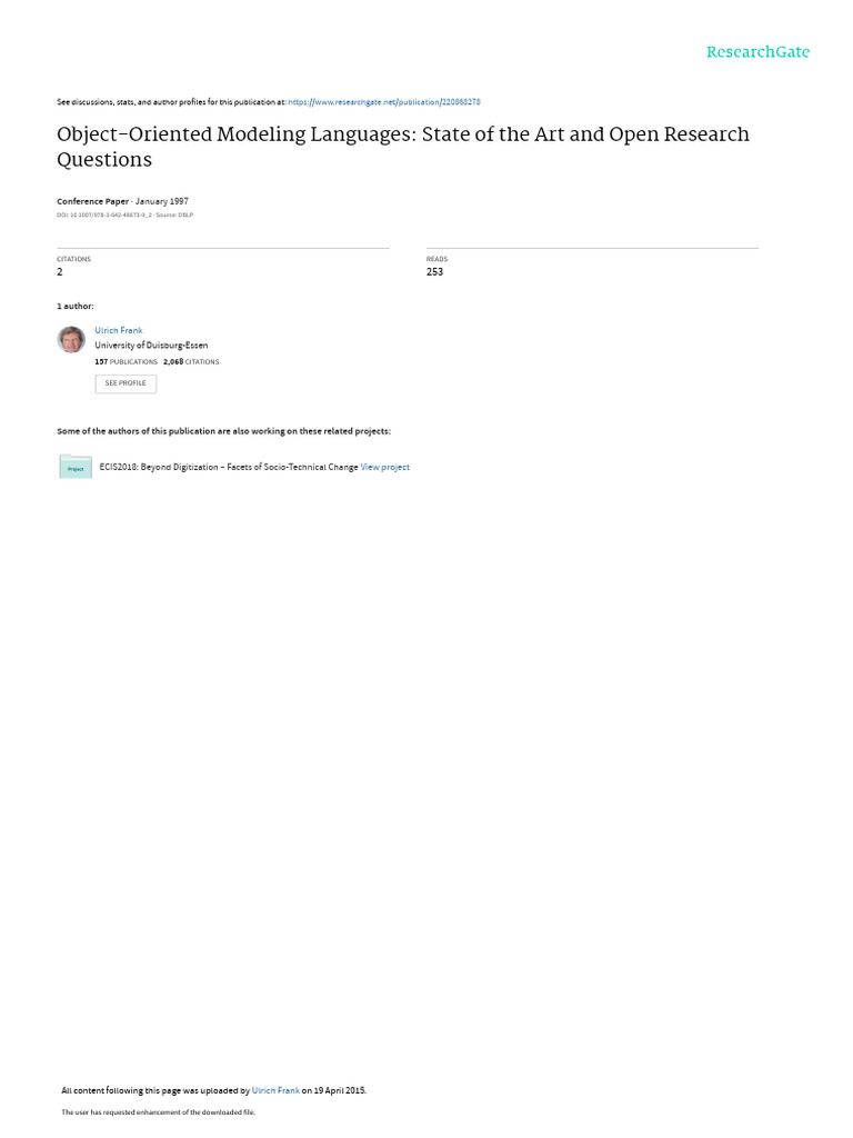 Object-Oriented Modeling Languages State of The Ar | PDF | Unified ...