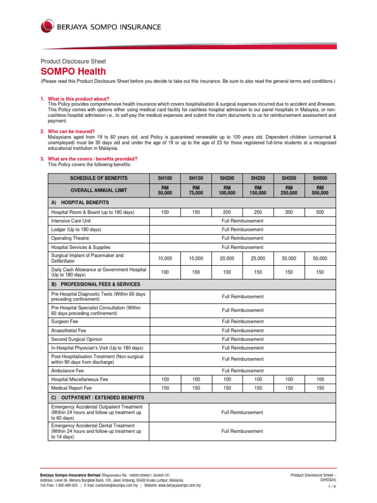 SOMPO Health PDS ENG (Ver 0324) - 0 | PDF | Insurance | Deductible