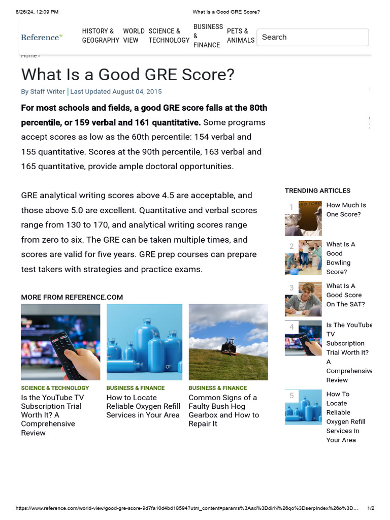What Is A Good GRE Score | PDF | Graduate Record Examinations ...