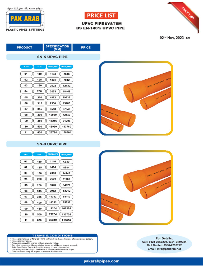 Pakarab uPVC Teraflow Price List | PDF