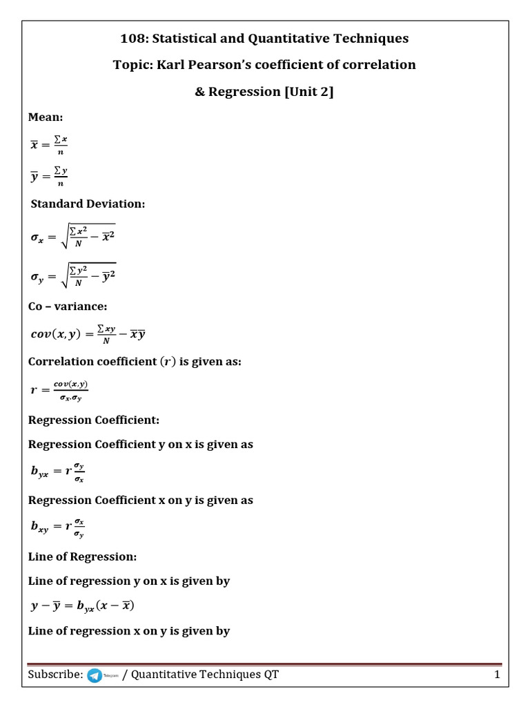 108 QT Coefficient of correlation & Regression | PDF | Mathematical And Quantitative Methods ...