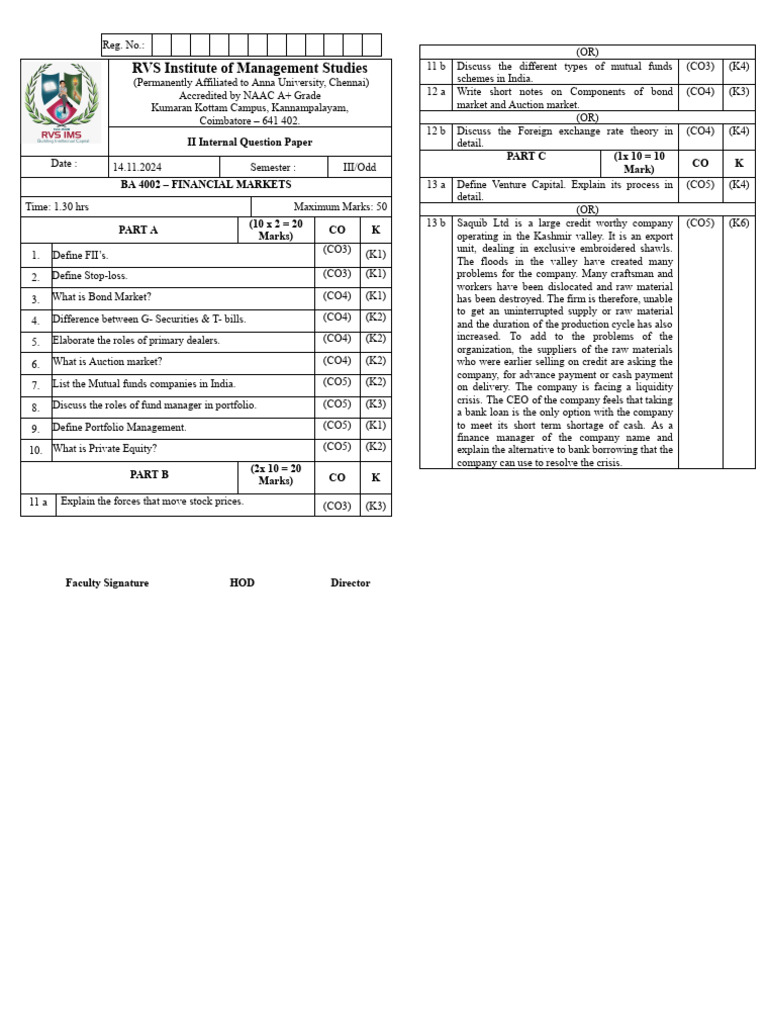 II Internal FM QP 2024 | PDF | Corporations | Investing