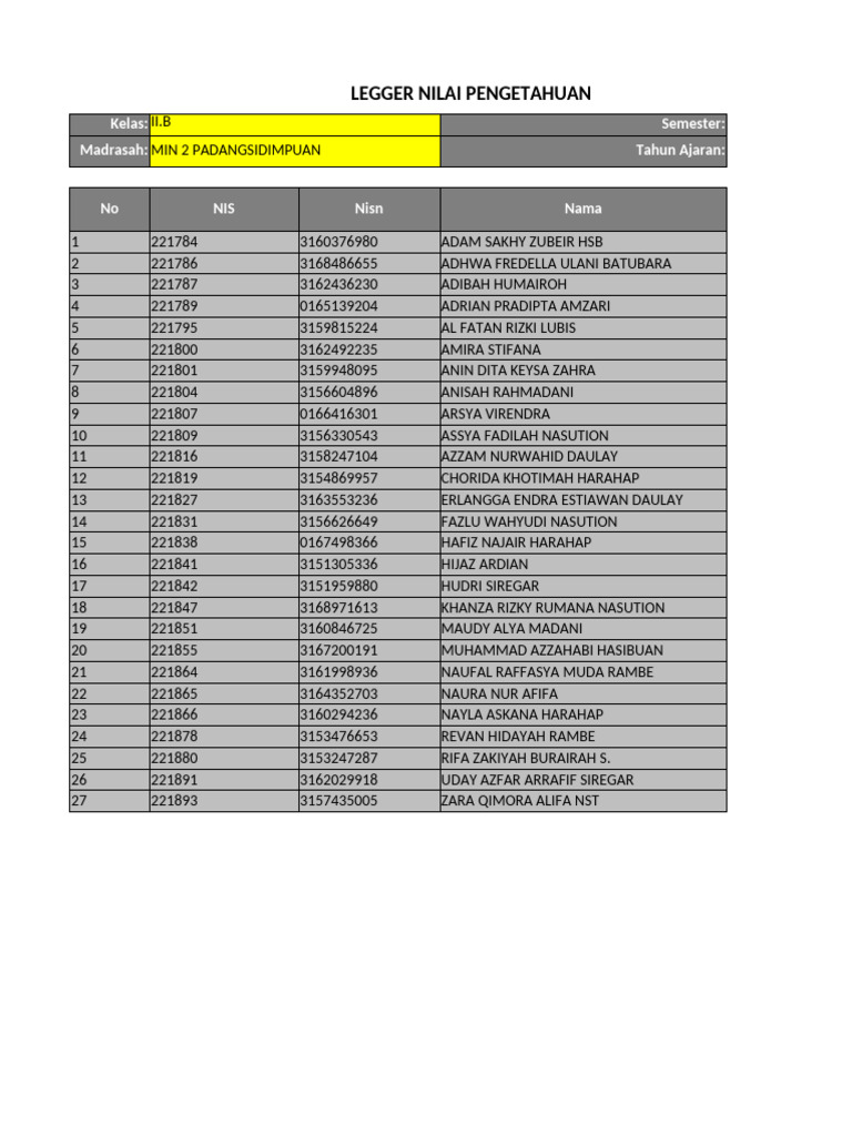 Rekap Nilai Kelas 3 | PDF