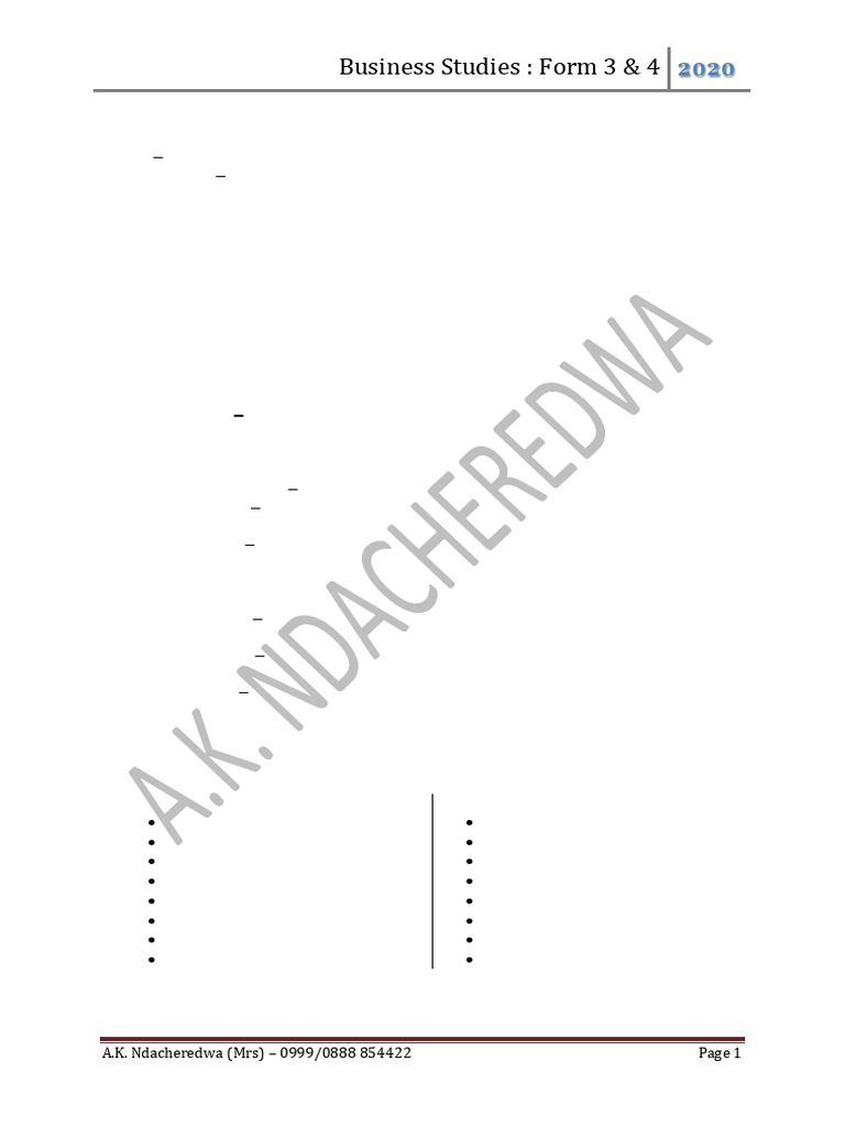 Business Studies Notes Form 3 & 4 | PDF | Balance Of Payments | Cooperative