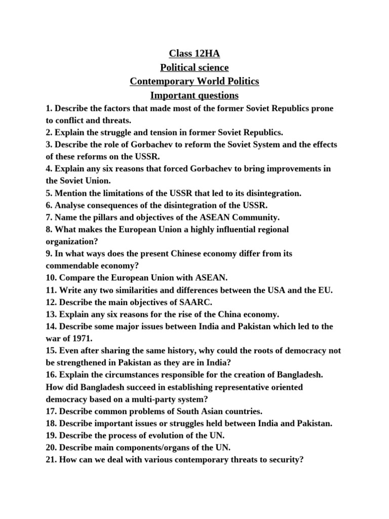 Class 12 World Politics Overview | PDF | Globalization | Soviet Union