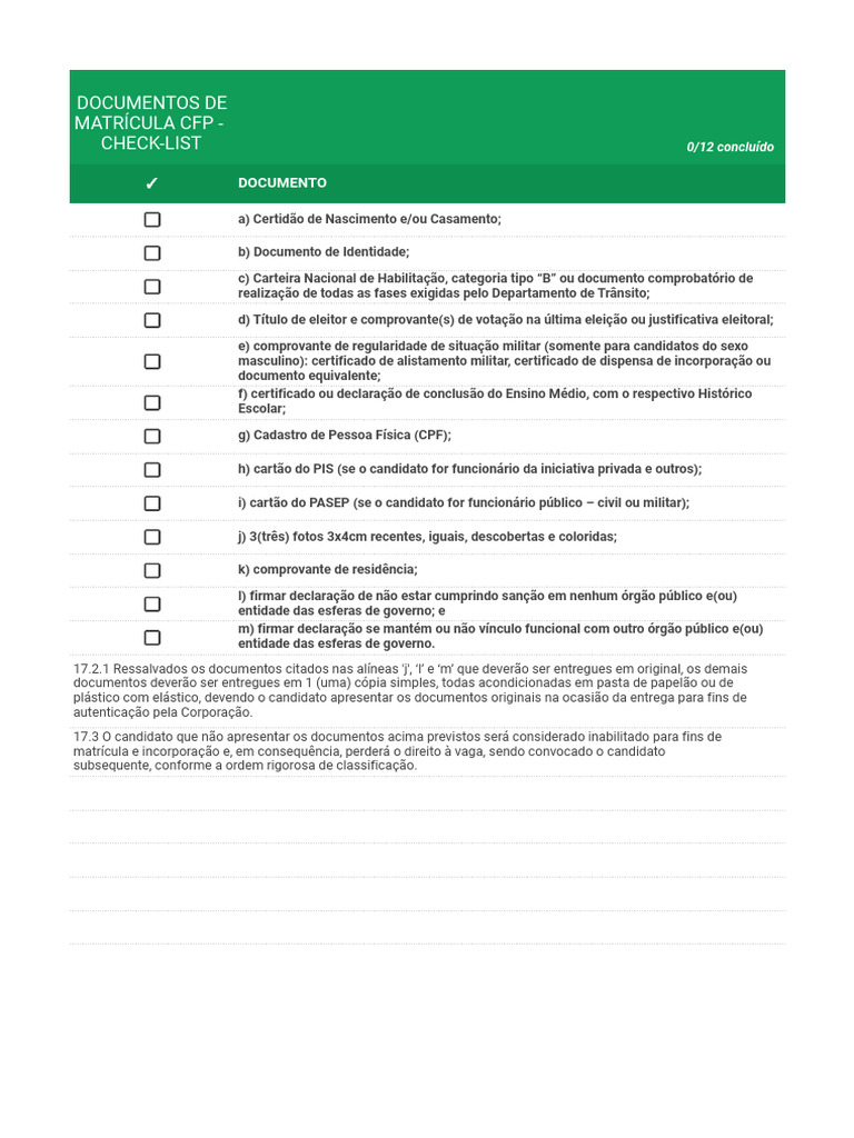 Check-List Docs Matrícula CFP | PDF | Governo