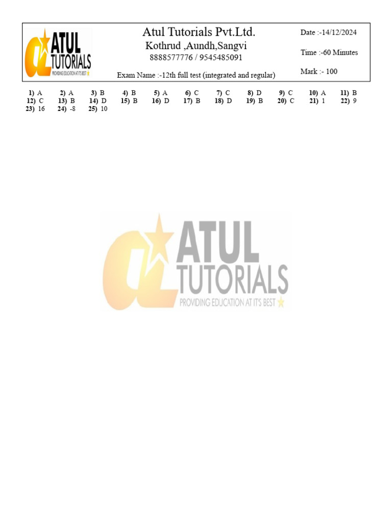 12 MATH ANS | PDF