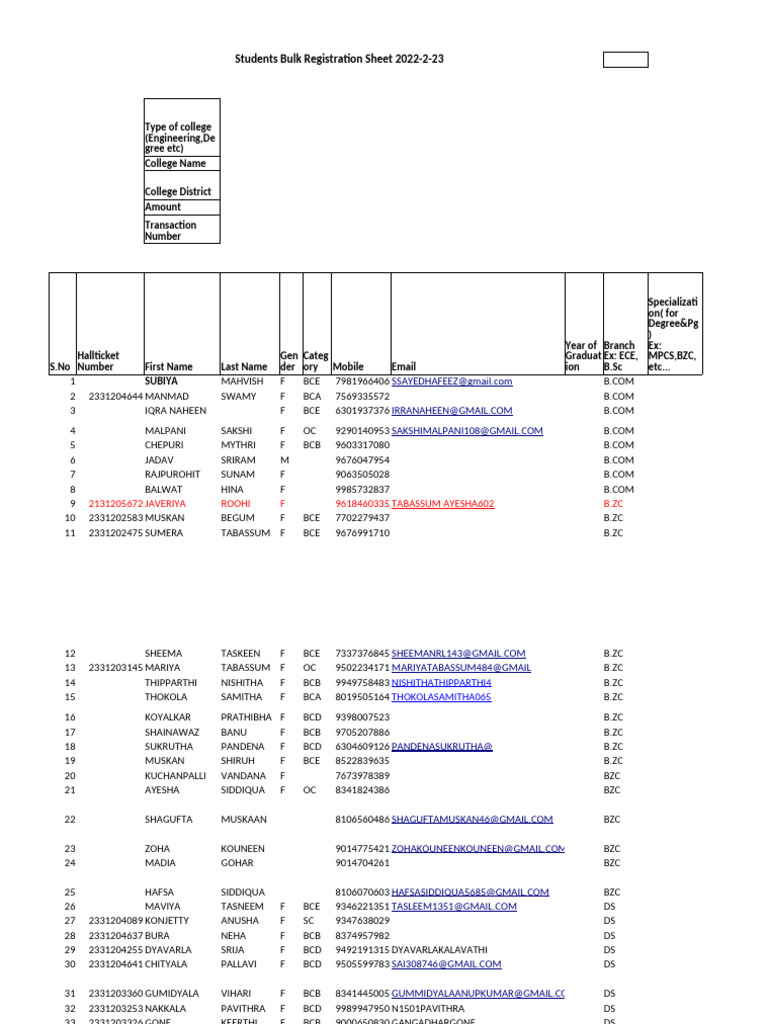 Bulk Registration Format(5) | PDF