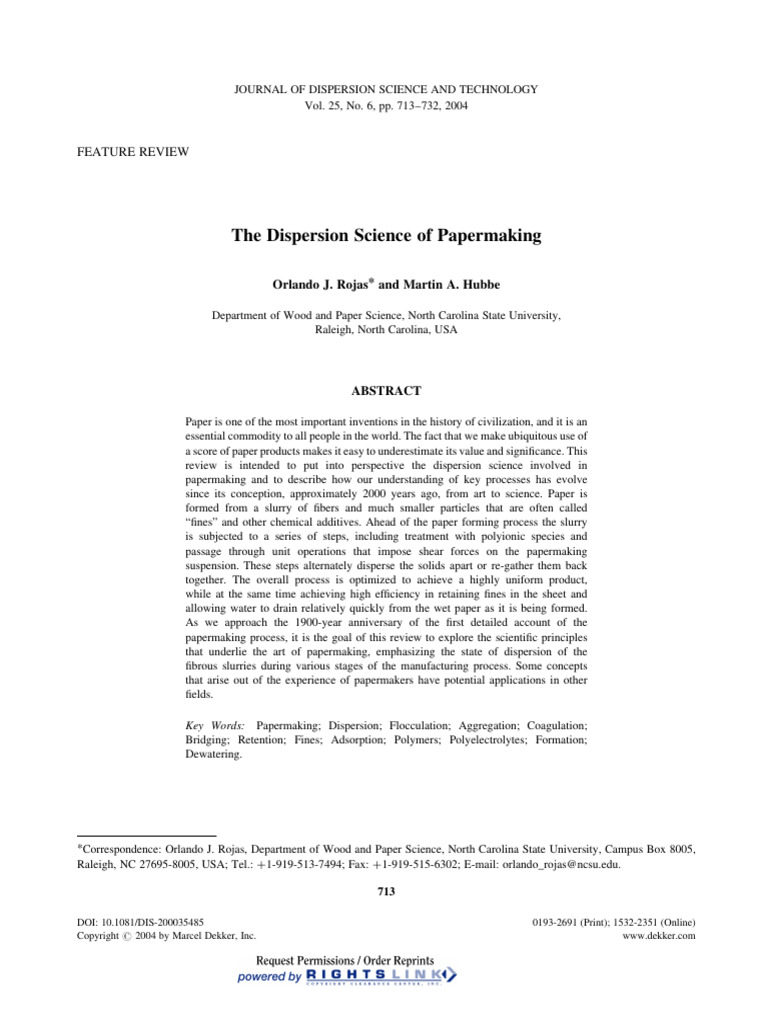 The Dispersion Science of Papermaking | PDF | Pulp (Paper) | Paper