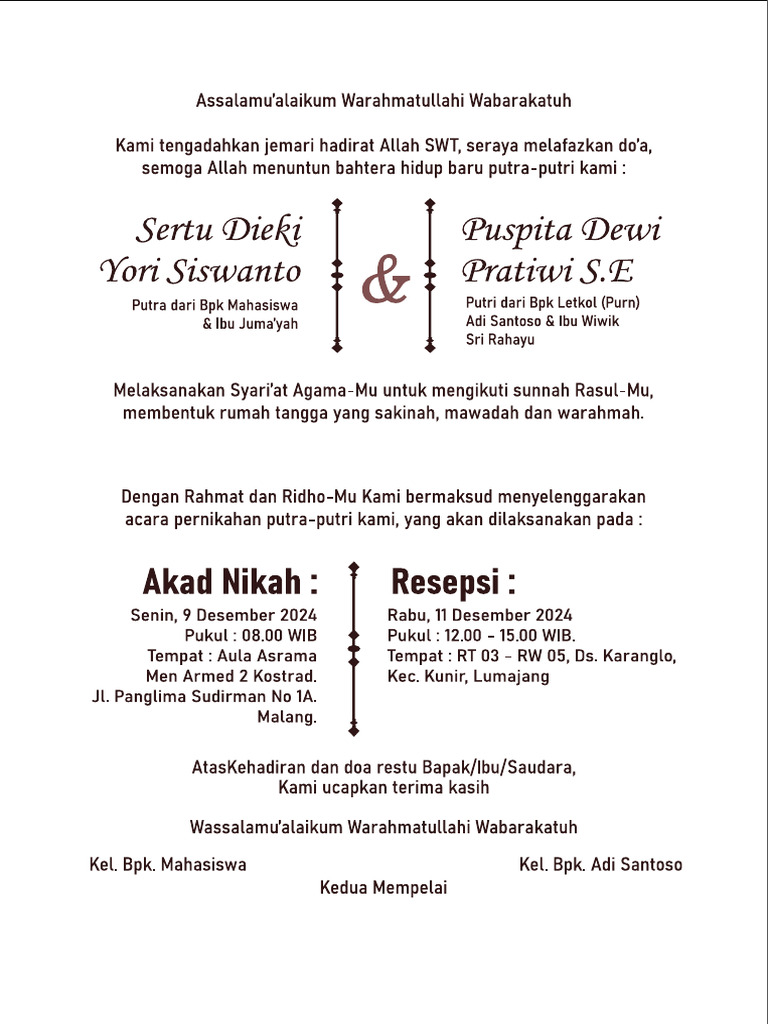 Isi Undangan Pernikahan | PDF