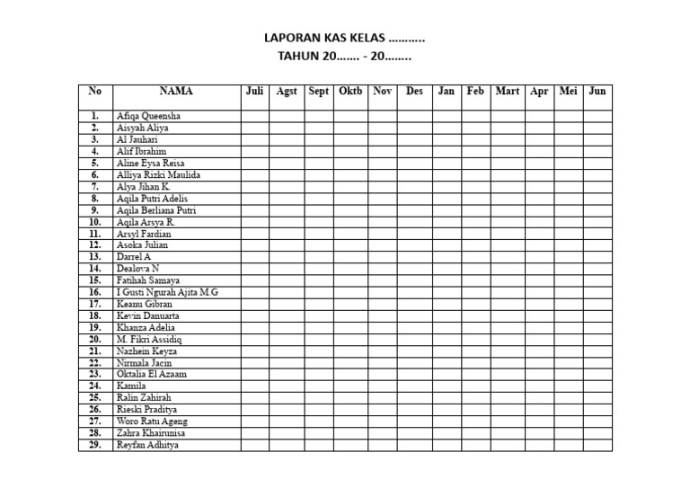 Form Kas Kelas | PDF