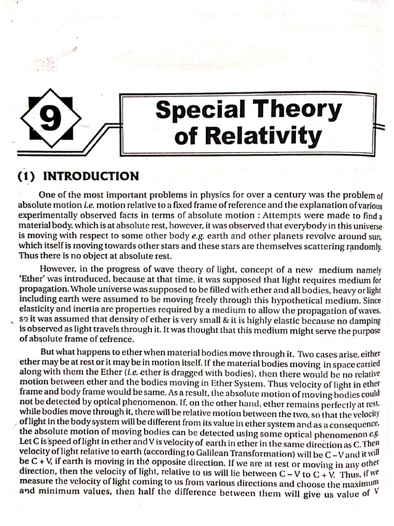 CH 9 - Special Theory of Relativity | PDF