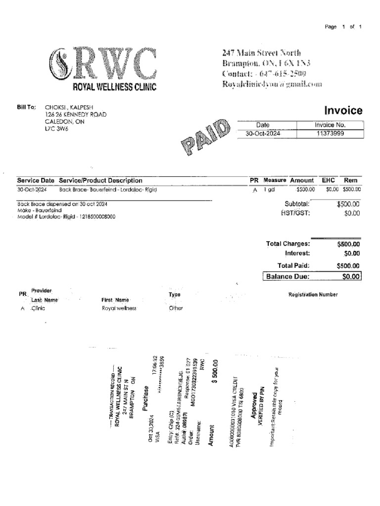 Kalpesh Back Brace Invoice | PDF