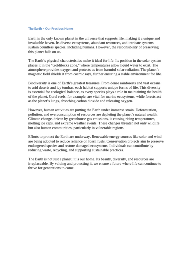 Protecting Our Precious Earth Home | PDF