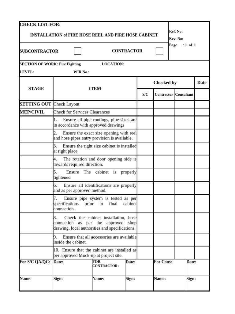 03 Check List Fire Hose Reel | PDF