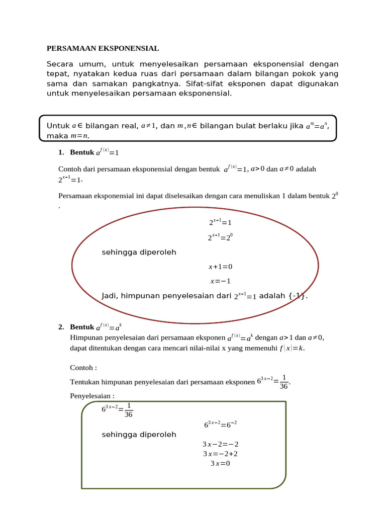 Persamaan Eksponensial: Solusi dan Contoh | PDF