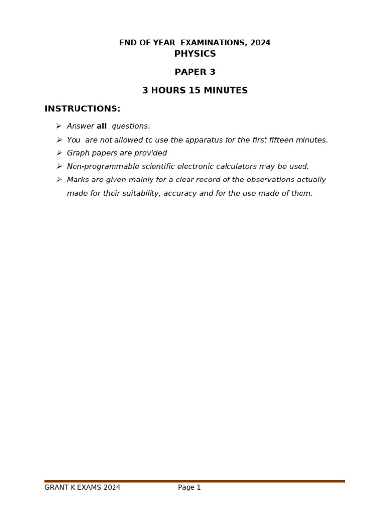 2024 Physics Paper 3 Exam Instructions | PDF