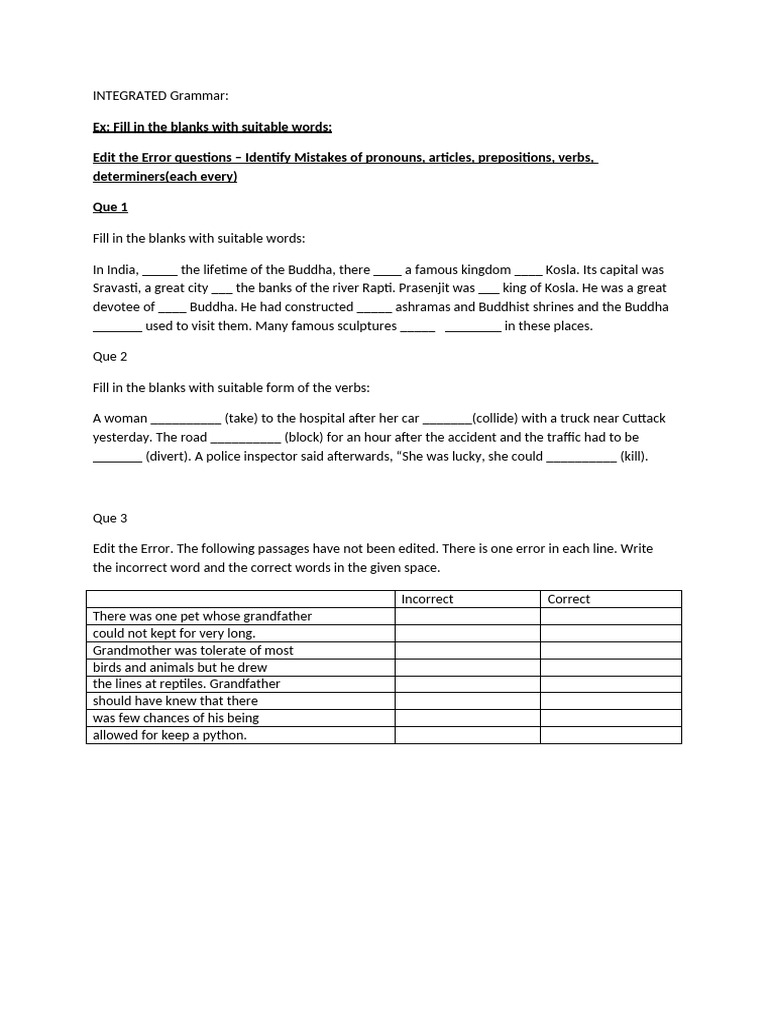 Class 10 Integrated Grammar Exercises | PDF