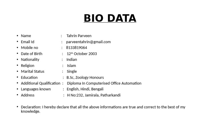 Bio Data | PDF