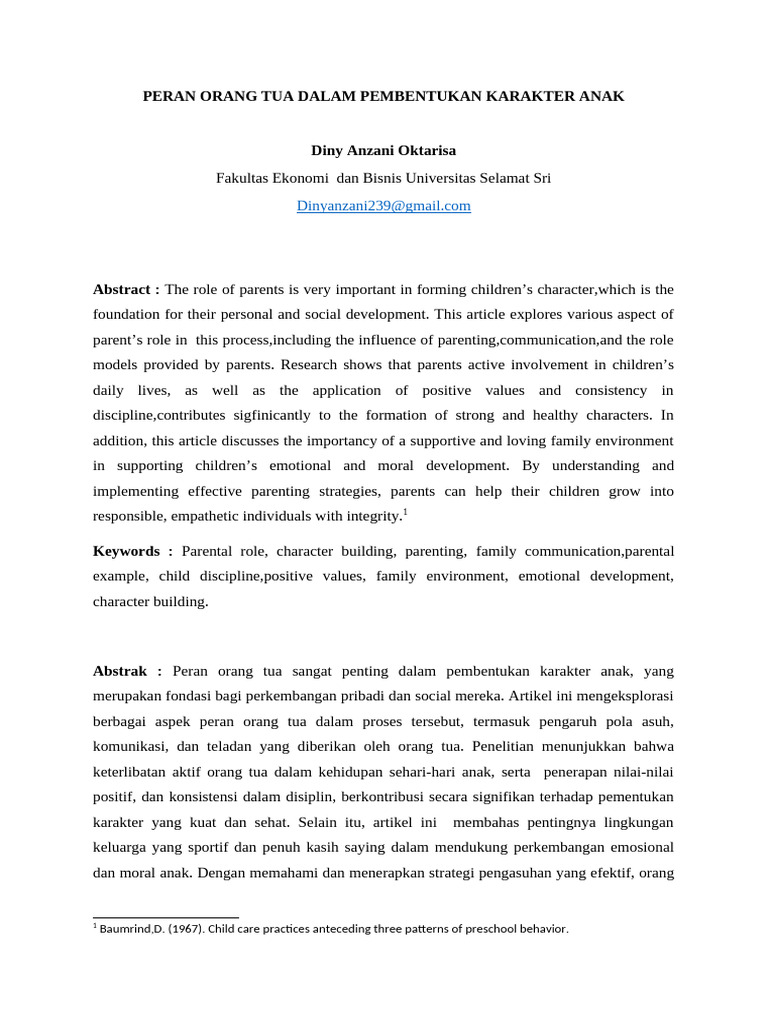 Peran Orang Tua Dalam Pembentukan Karakter Anak | PDF