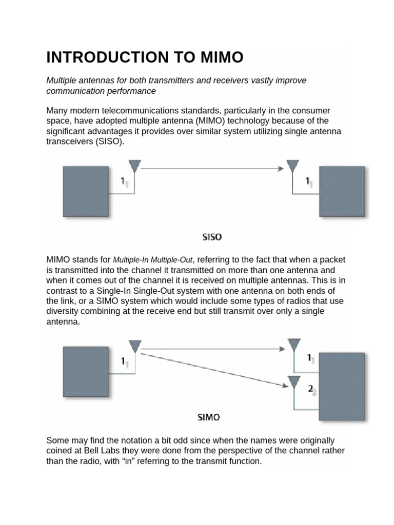 Introduction To Mimo | PDF | Mimo | Antenna (Radio)