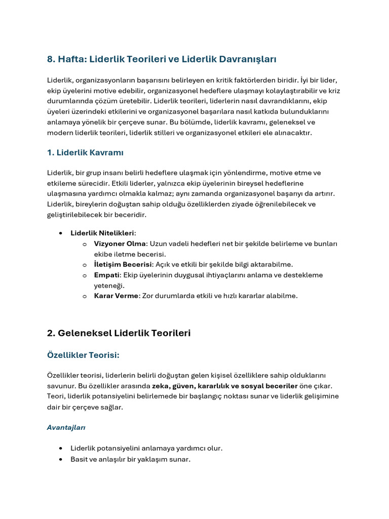 Hafta Liderlik Teorileri Ve Liderlik Davranışları | PDF