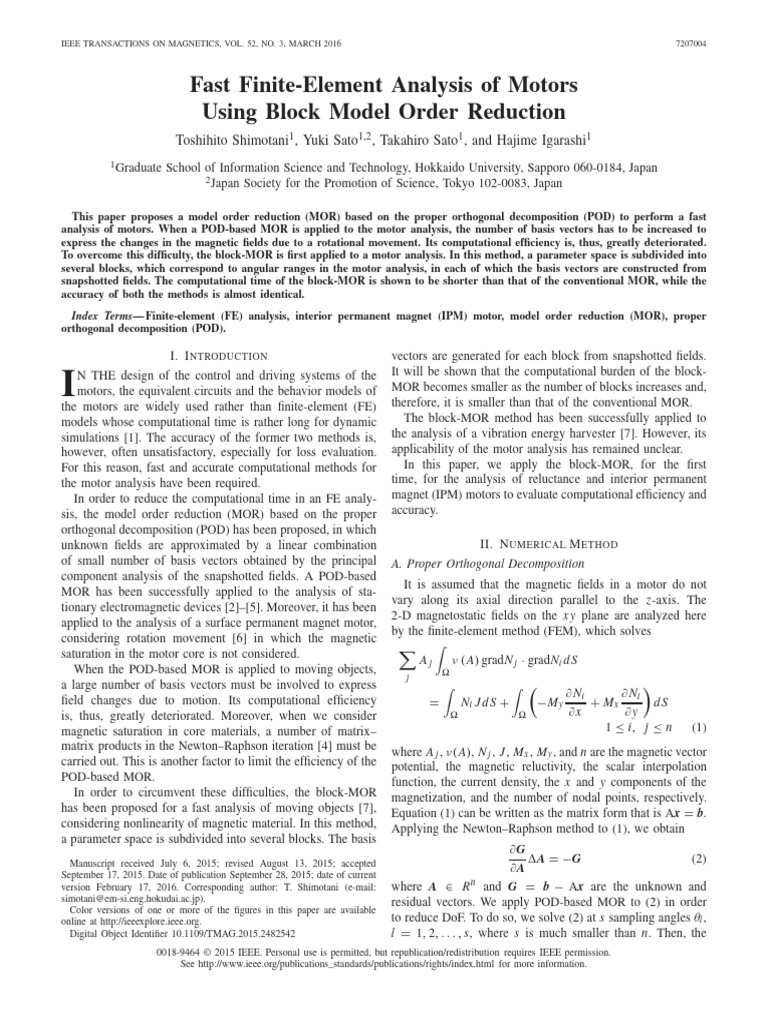 Fast Finite-Element Analysis of Motors | PDF | Finite Element Method | Matrix (Mathematics)