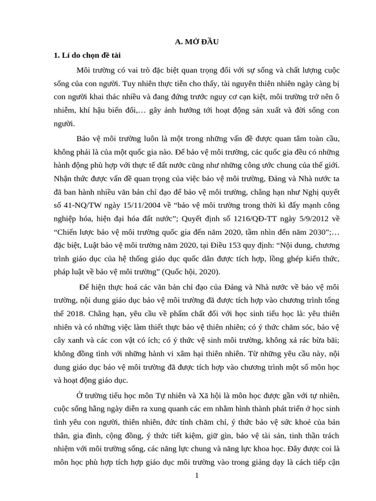 Tích H P Giáo D C Môi Trư NG Trong Môn T Nhiên Xã H I L P 3 | PDF