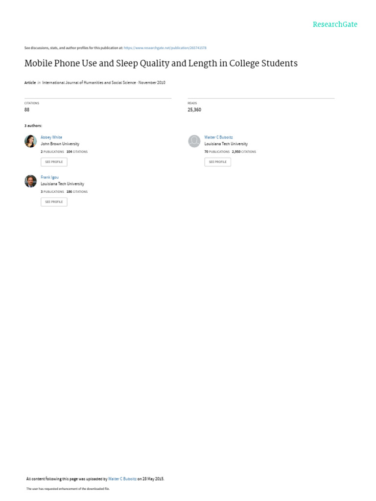 Mobile Phone Use and Sleep Quality and Length in College Students | PDF ...