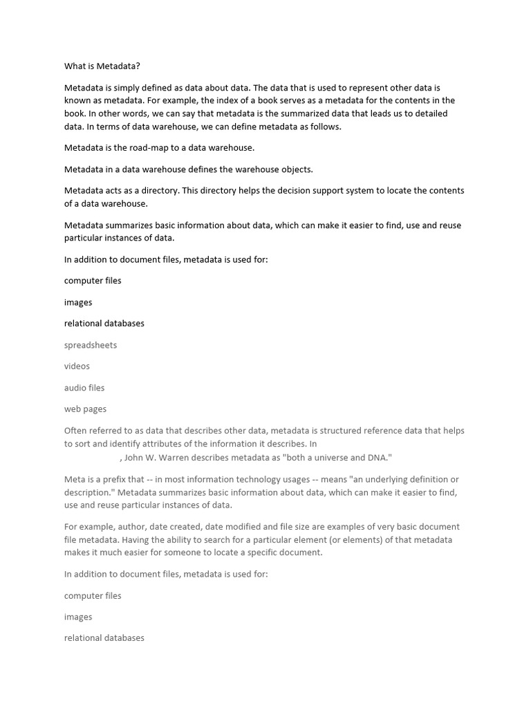Data Warehouse Unit 3 CS3551 | PDF | Metadata | Data Warehouse
