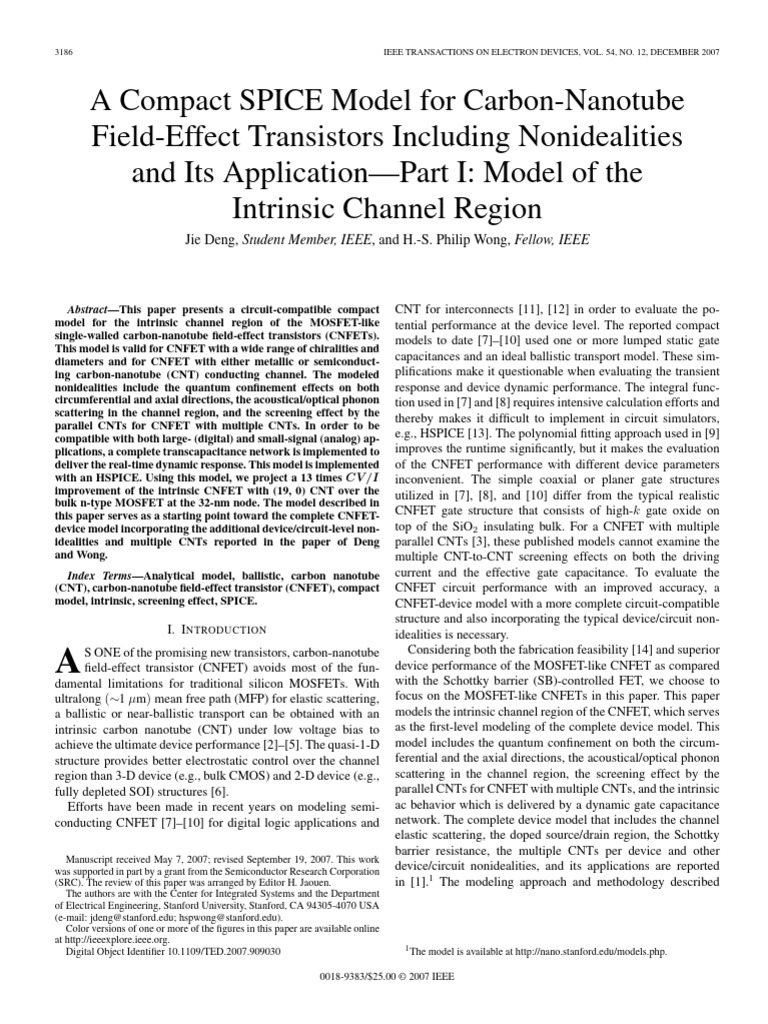 Jie CNFET Model Part 1 | PDF | Carbon Nanotube | Mosfet