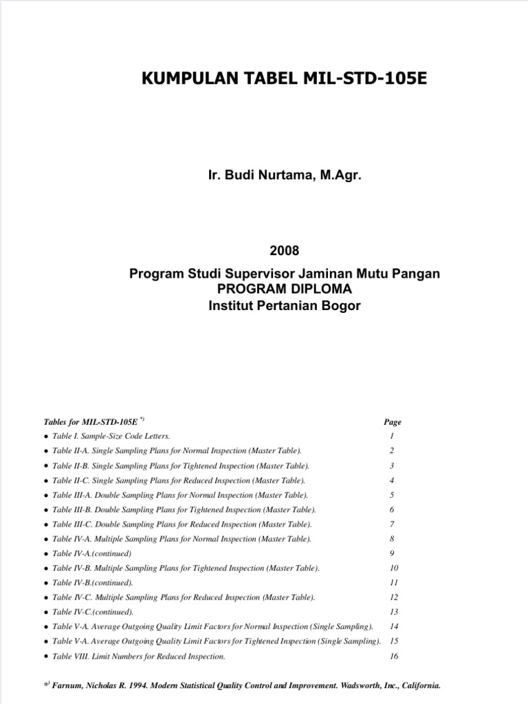 Fdocuments - in - Table Mil STD 105e - 2 | PDF | Evaluation Methods | Character Encoding