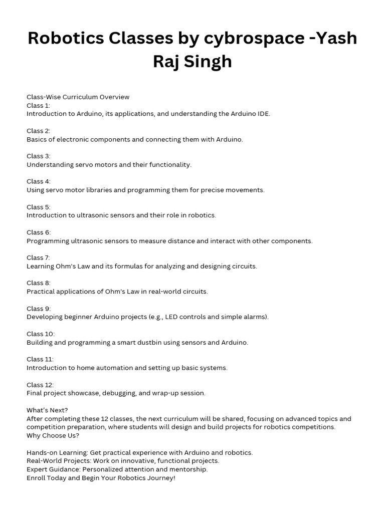Robotics Classes by Yash Raj Singh - 20241119 - 174935 - 0000 | PDF
