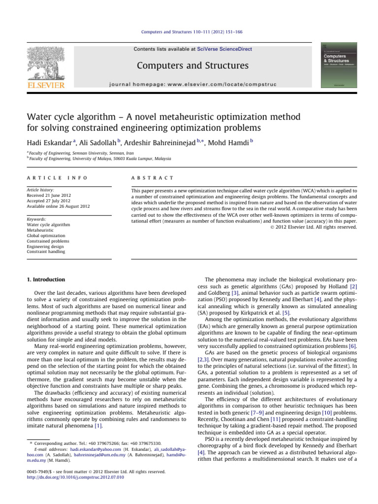 Water Cycle Algorithm A Novel Metaheuris | PDF | Mathematical Optimization | Metaheuristic