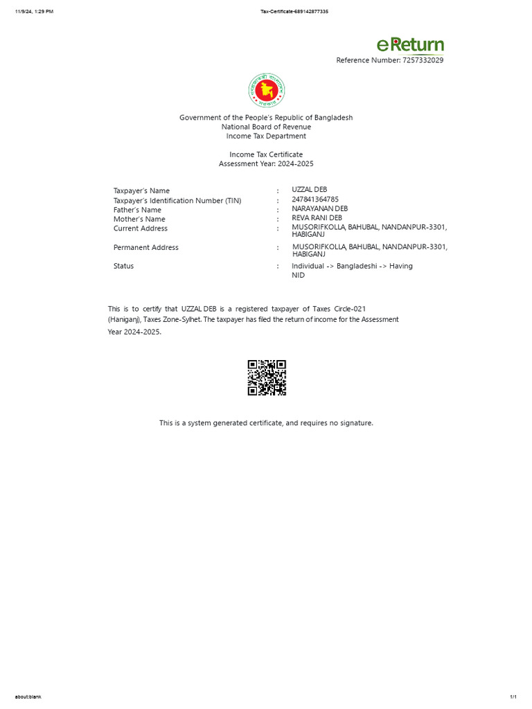 Tax Certificate Kawsar | PDF