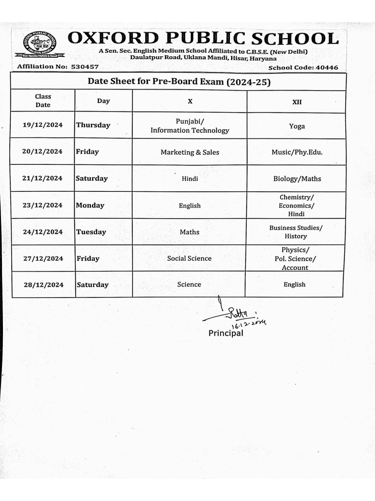 Pre-Board Date Sheet 10&12 | PDF