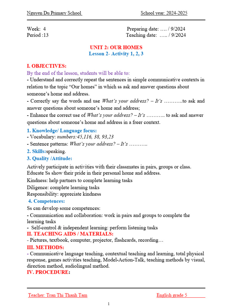 G.A TIÊNG ANH LOP 5 TUÂN 4 | PDF | Stress (Linguistics) | Language Education