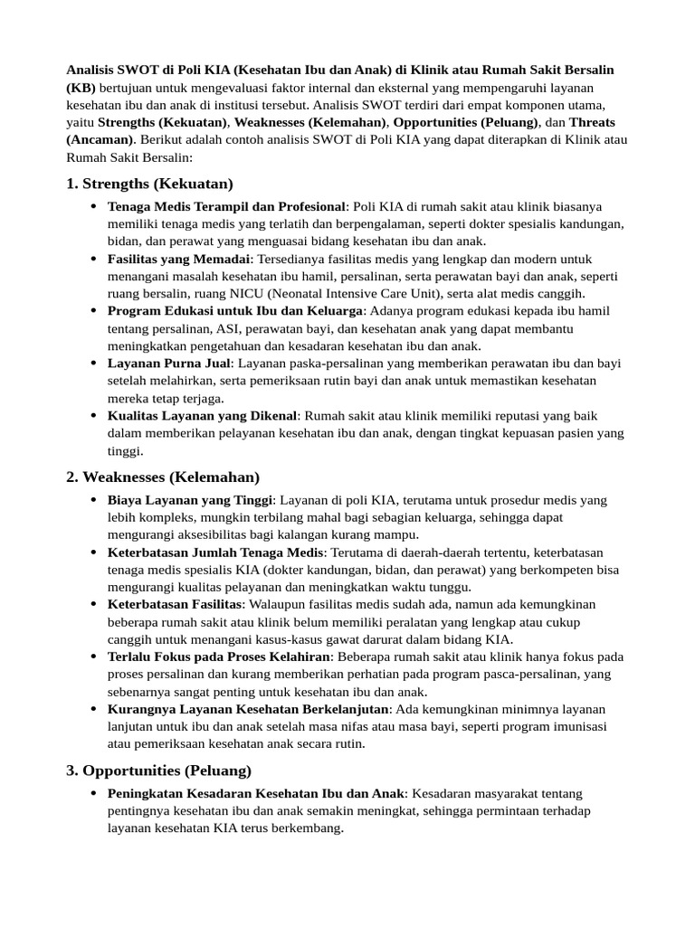 Analisa SWOT (MK Sistem Informasi Kesehatan) | PDF