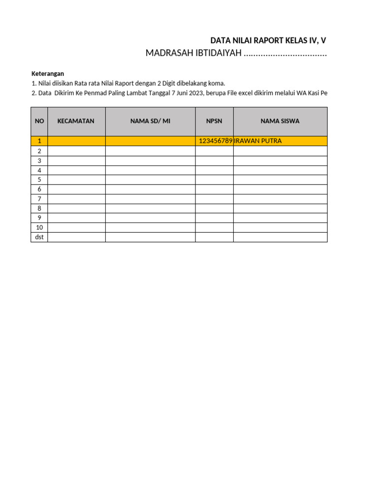 Format Nilai Rapot Untuk Laporan | PDF