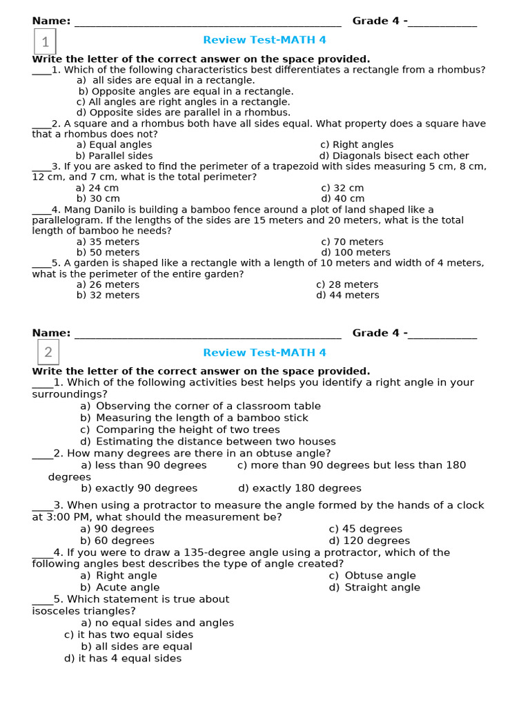 MATH 4 Q1 | PDF | Rectangle | Classical Geometry