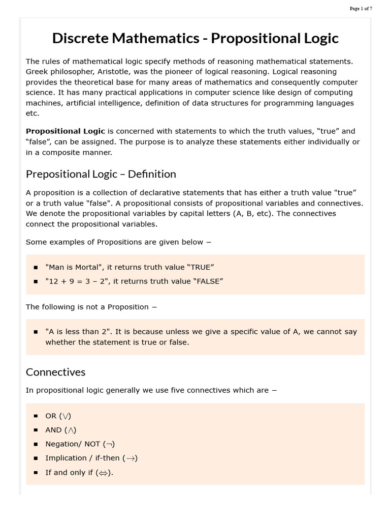 Discrete Mathematics - Propositional Logic | PDF Discrete Mathematics - Propositional Logic | PDF