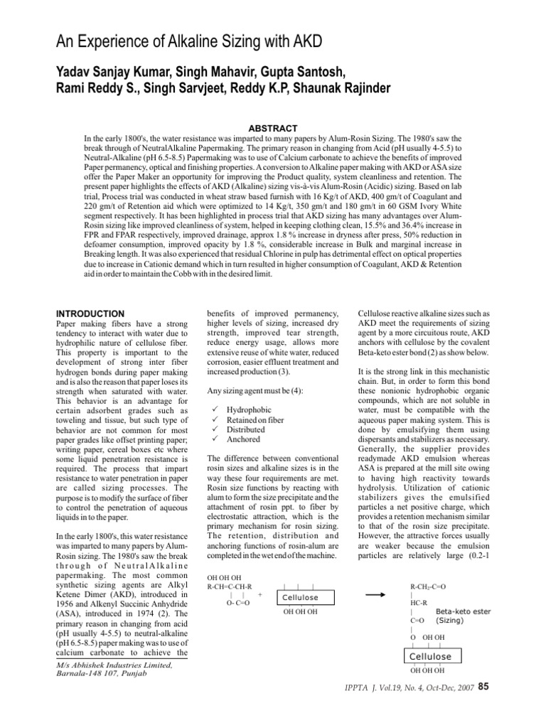 An Experience of Alkaline Sizing With AKD | PDF | Chemical Substances ...